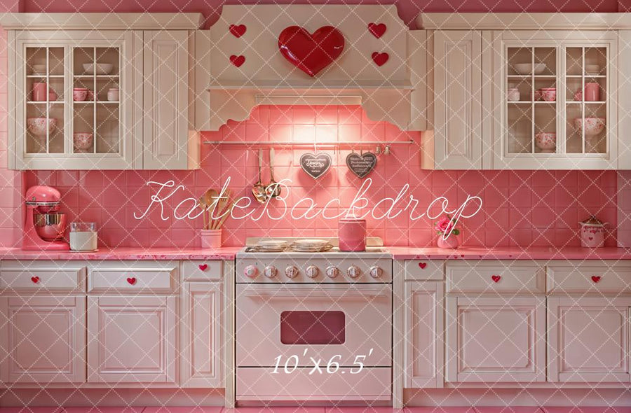 Romantic Pink Heart Kitchen Backdrop