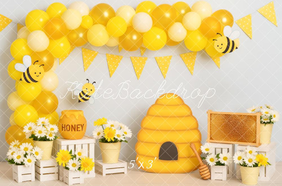 Kate Cake Smash Bee Hive Honeycomb Balloon Backdrop Designed by Patty