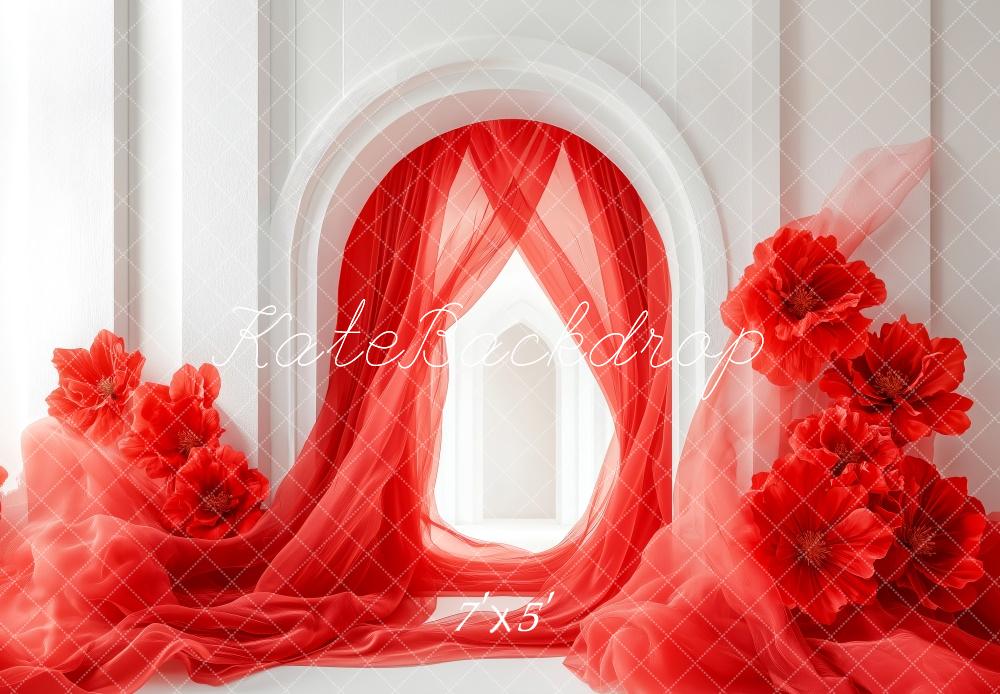 Romantic Red Rose Floral Arch Backdrop