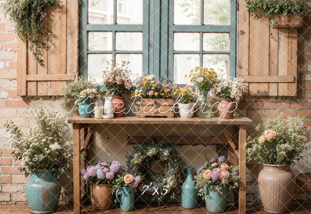 Rustic Floral Garden Window Backdrop
