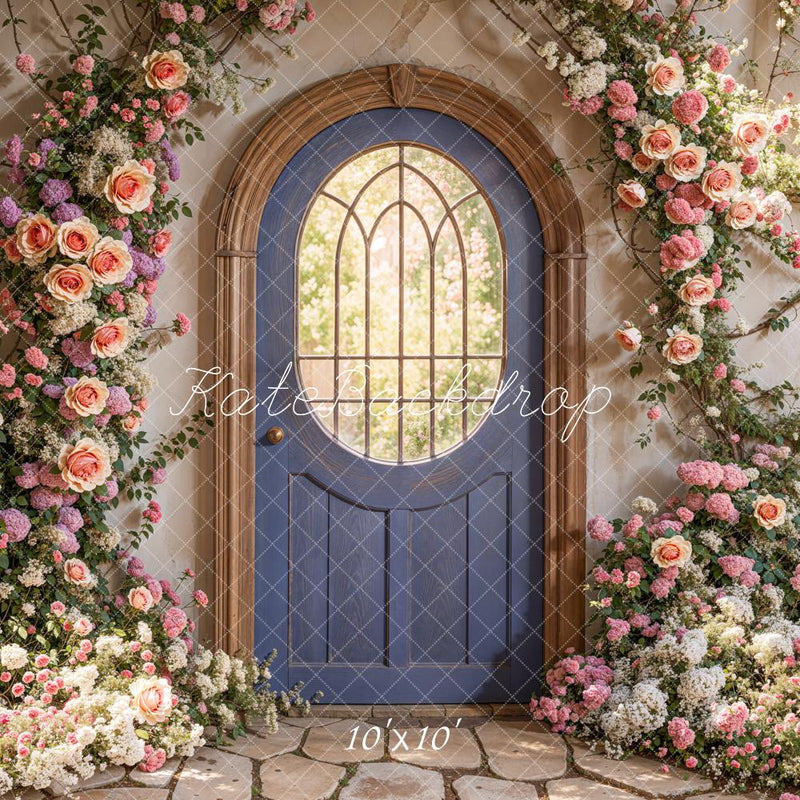 Charming Vintage Blue Door Floral Backdrop