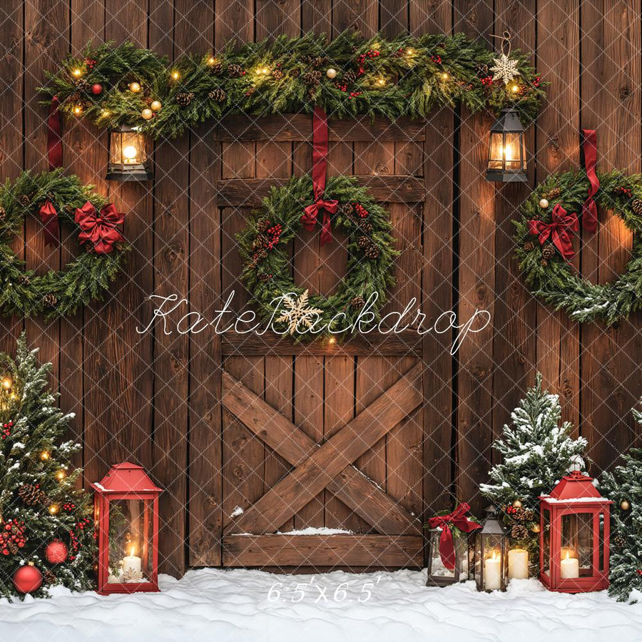 Rustic Holiday Christmas Wreath Backdrop