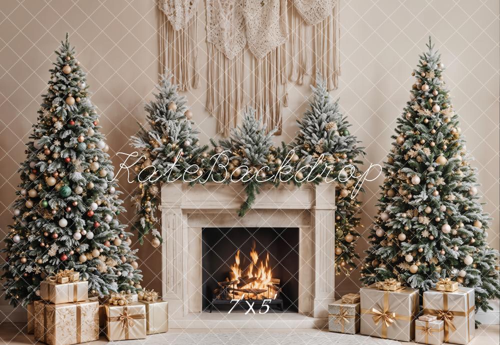 Winter Cozy Christmas Fireplace Backdrop
