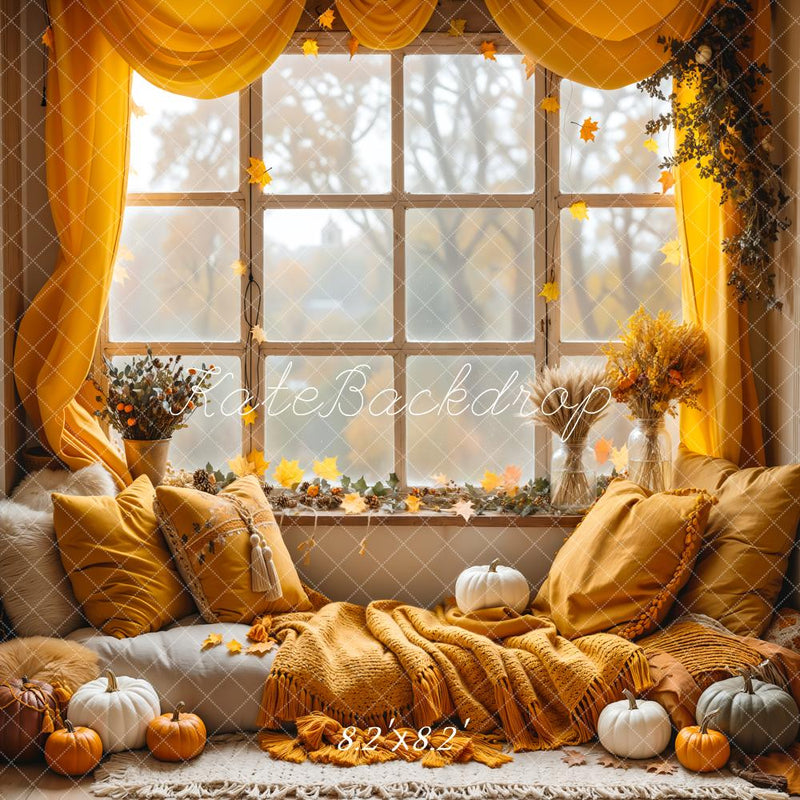 Cozy Autumn Harvest Window Scene Backdrop