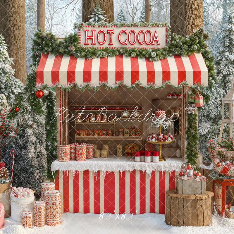 Kate Christmas Hot Cocoa Stand Forest Snow Backdrop Designed by Emetse