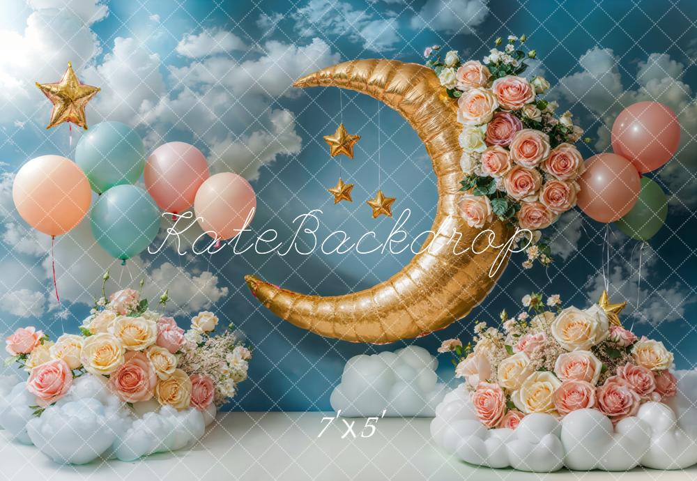 Golden Crescent Moon Floral Balloon Backdrop
