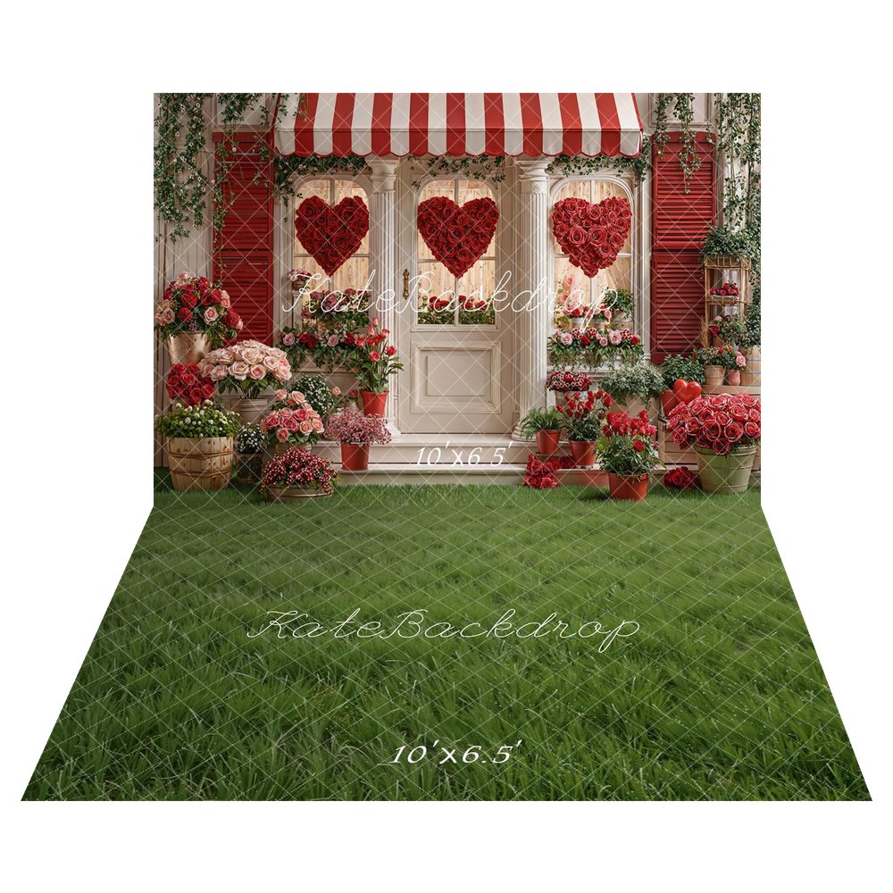 Kate Valentine's Day Red Rose Heart Flower Shop Backdrop+Green Grass ...