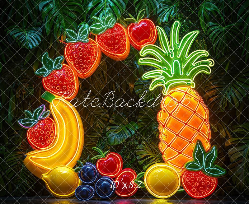 Neon Tropical Fruit Circle Backdrop