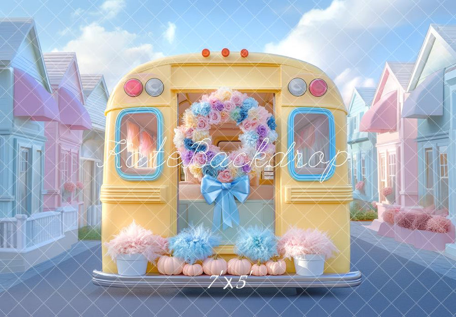Pastel Vintage Bus Floral Backdrop