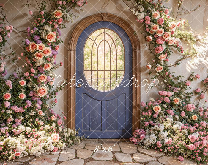 Charming Vintage Blue Door Floral Backdrop
