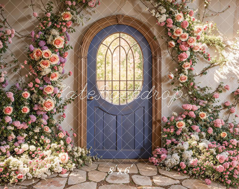 Charming Vintage Blue Door Floral Backdrop