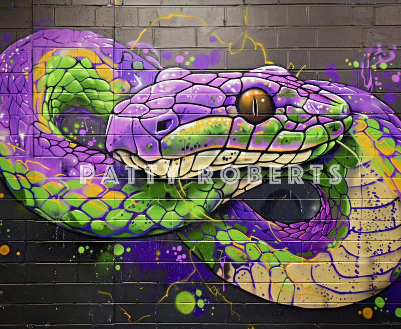 Kate Graffiti Purple And Green Snake Wall Backdrop Designed by Patty R