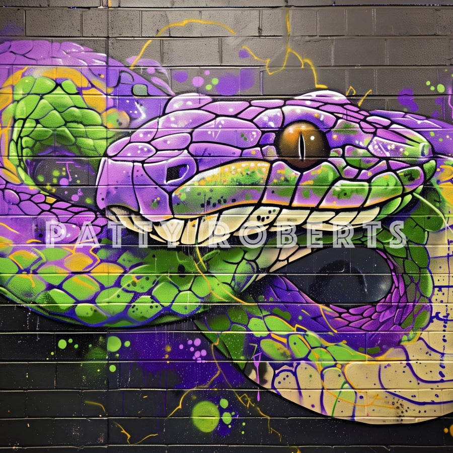 Kate Graffiti Purple And Green Snake Wall Backdrop Designed by Patty R