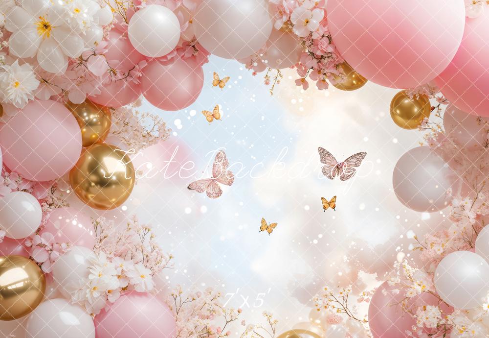 Soft Pastel Balloon Floral Butterfly Backdrop
