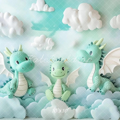 Whimsical Blue Dragon Cloud Backdrop