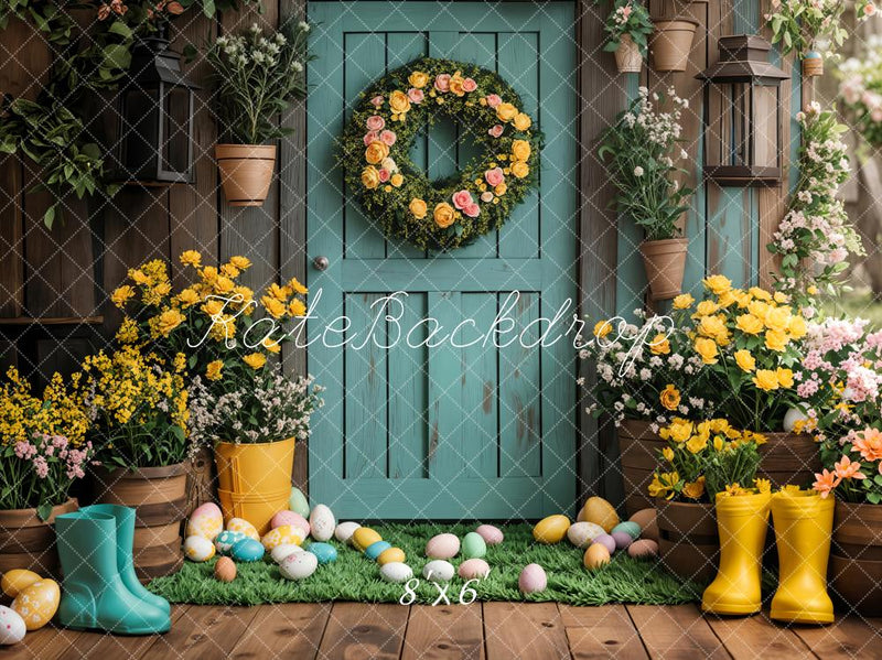 Kate Easter Floral Wreath Door Wellies Backdrop Designed by Emetselch