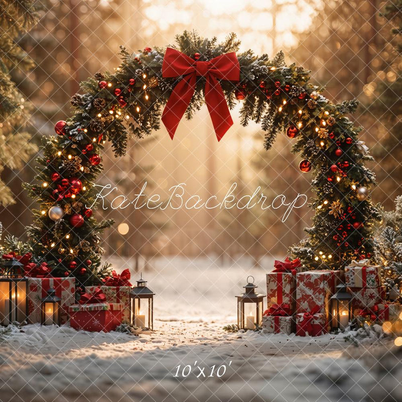 Kate Christmas Arch Bow Forest Sunlit Gifts Backdrop Designed by Emets