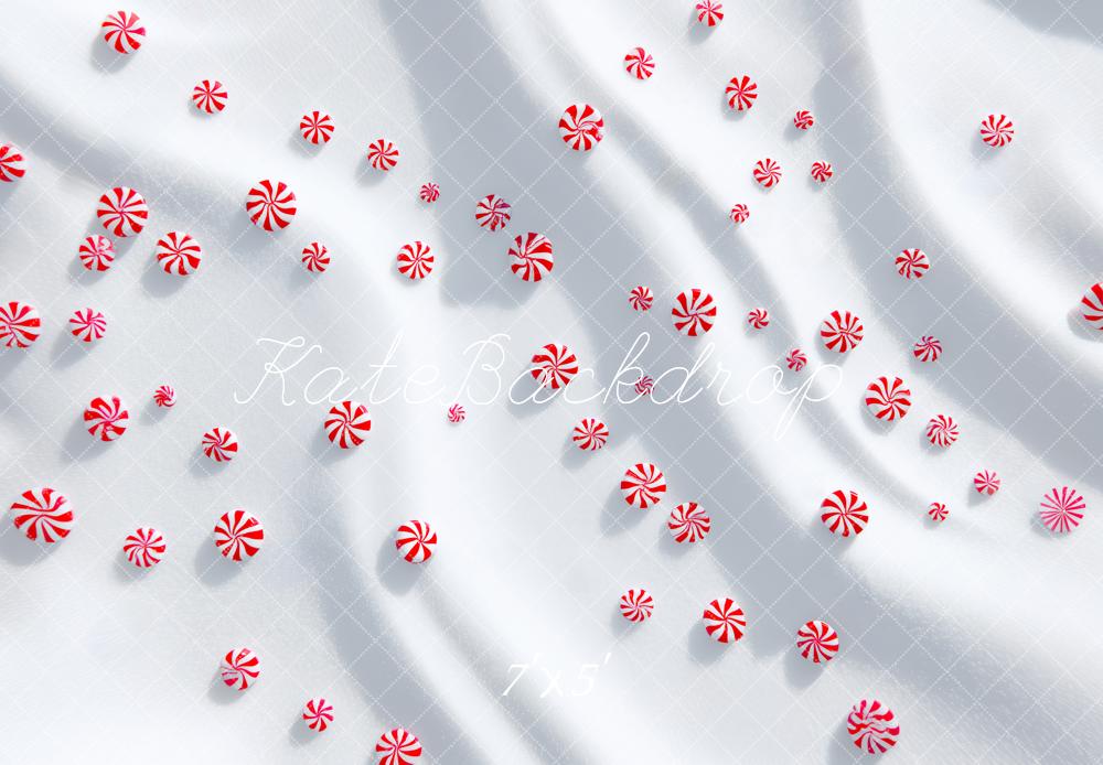 Kate Christmas Peppermint Candy White Snow Floor Backdrop Designed by