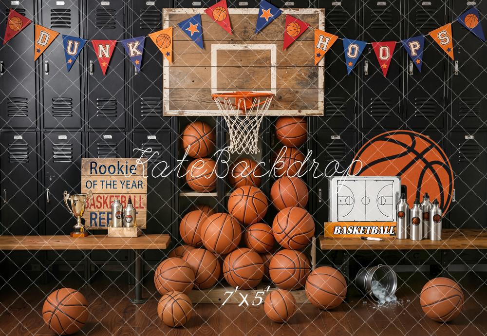 Kate Basketball Locker Room Bench Hoop Basketballs Backdrop Designed b