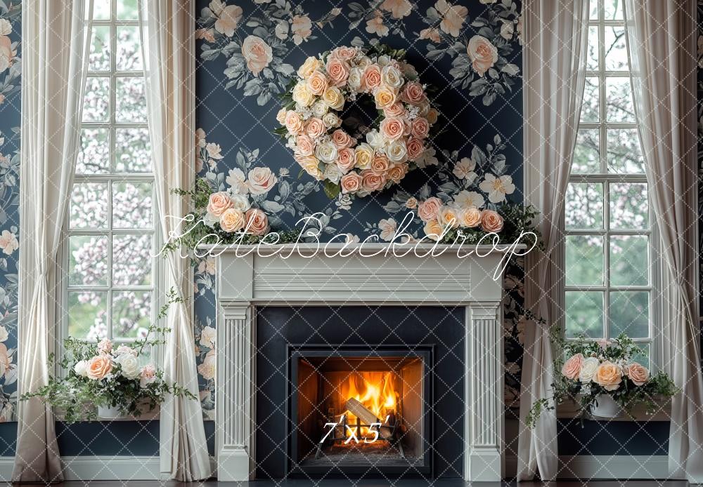 Elegant Floral Fireplace Backdrop Scene