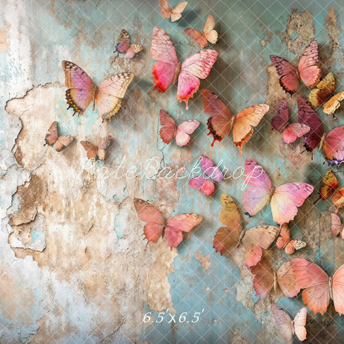 Rustic Wall With Pink Butterfly Backdrop