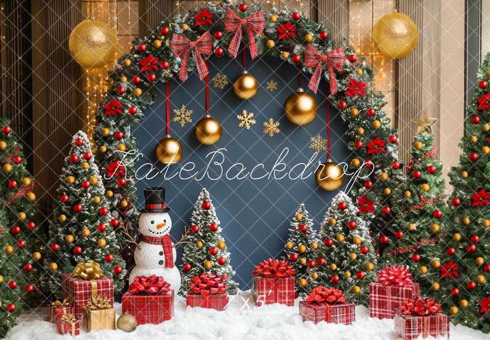 Kate Christmas Tree Snowman Gifts Arch Wood Backdrop Designed by Mini