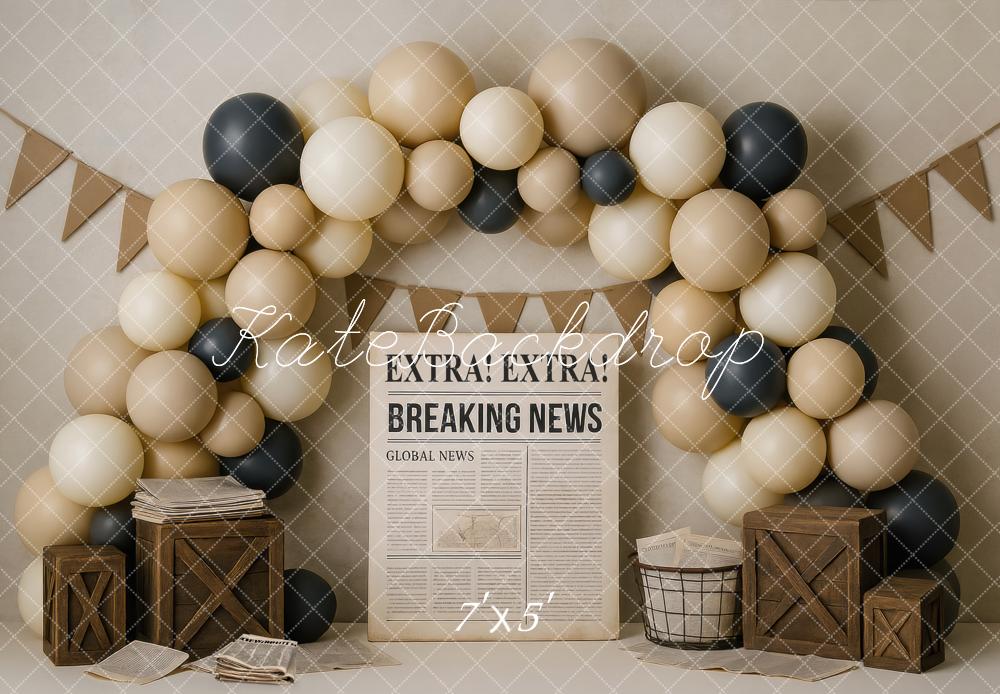 Kate Cake Smash Newspaper Balloon Arch Backdrop Designed by Mini MakeB
