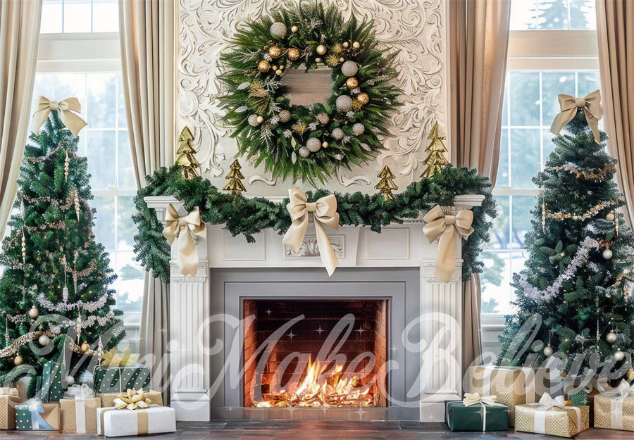 Elegant Holiday Fireplace Christmas Backdrop
