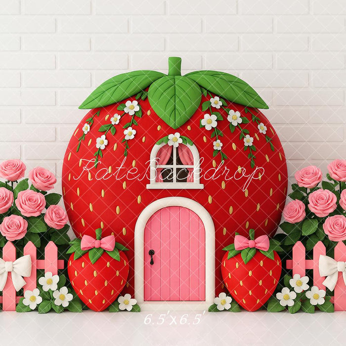 Whimsical Strawberry Cottage Backdrop