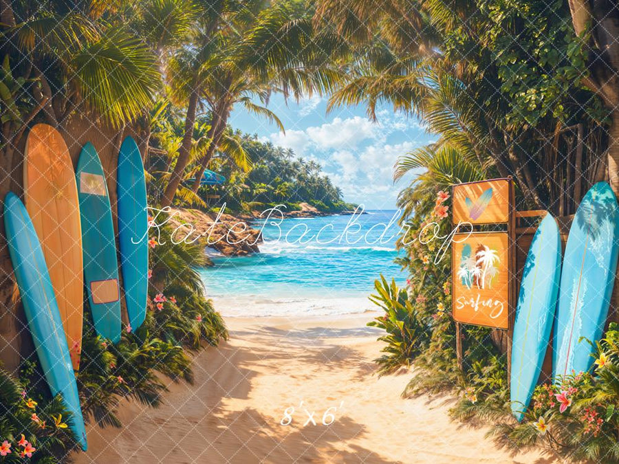 Tropical Beach Surfboard Paradise Backdrop