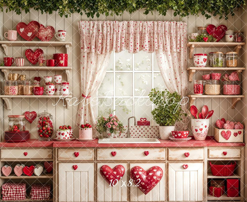 Romantic Cozy Heart Kitchen Backdrop