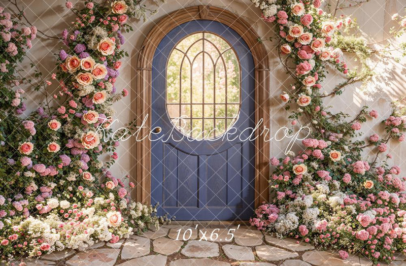 Charming Vintage Blue Door Floral Backdrop