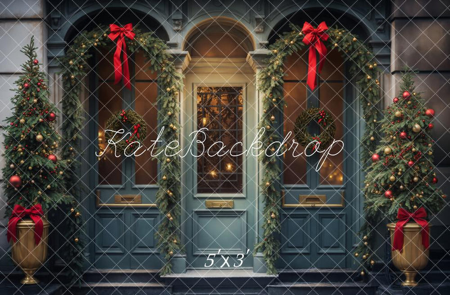 Kate Christmas Vintage Blue Arched Window Store Backdrop Designed by E