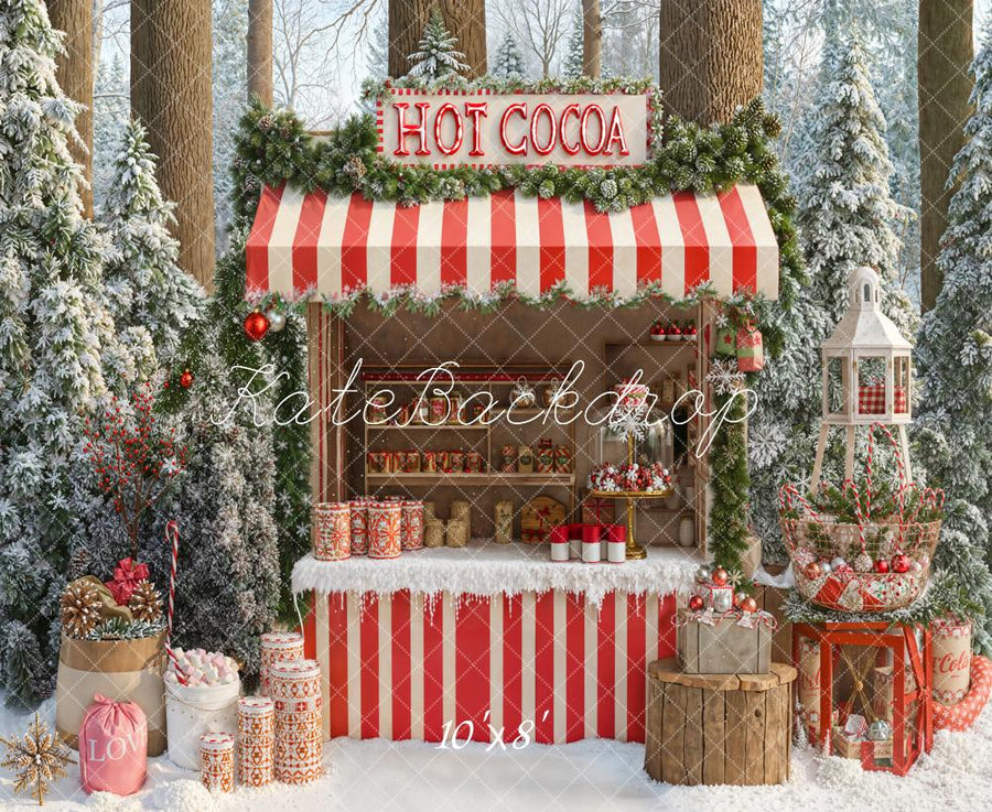 Kate Christmas Hot Cocoa Stand Forest Snow Backdrop Designed by Emetse
