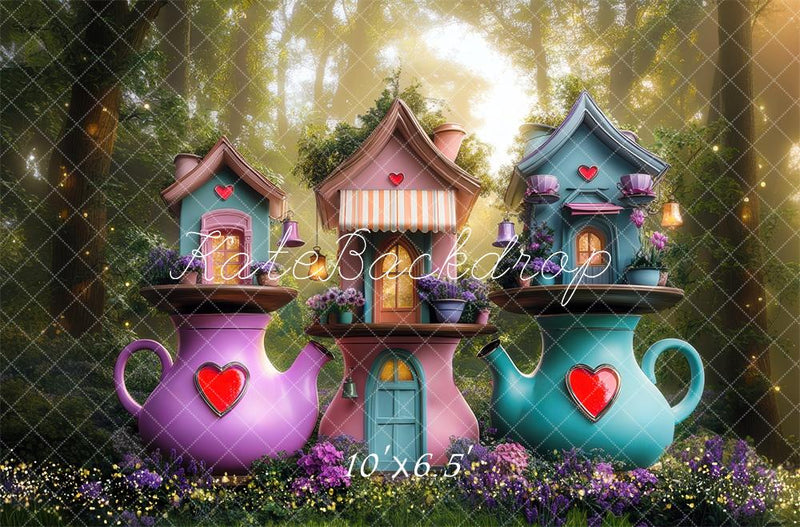 Whimsical Teapot Cottage Garden Backdrop