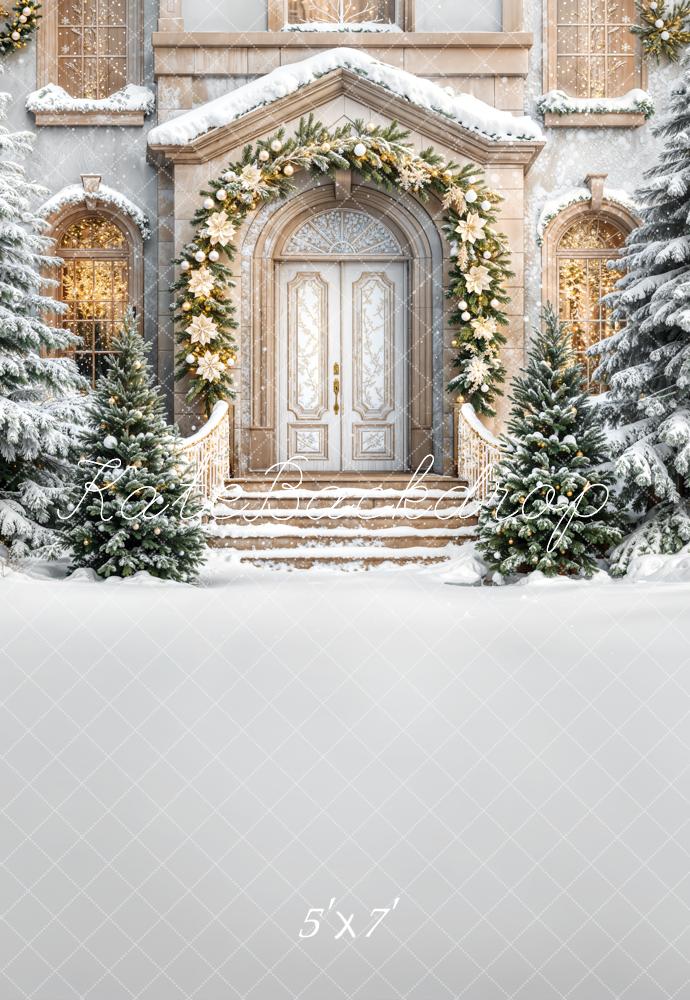 Elegant Snowy Winter Cottage Backdrop