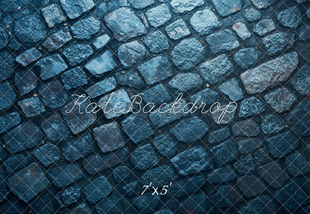 Rustic Blue Cobblestone Photography Backdrop