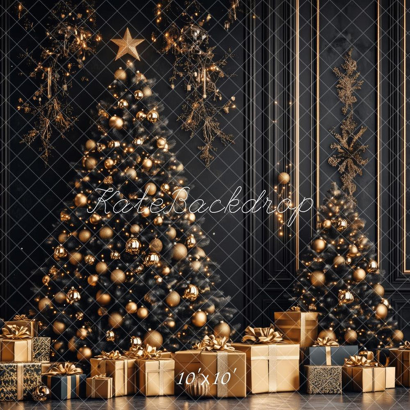 Elegant Gold and Black Christmas Backdrop