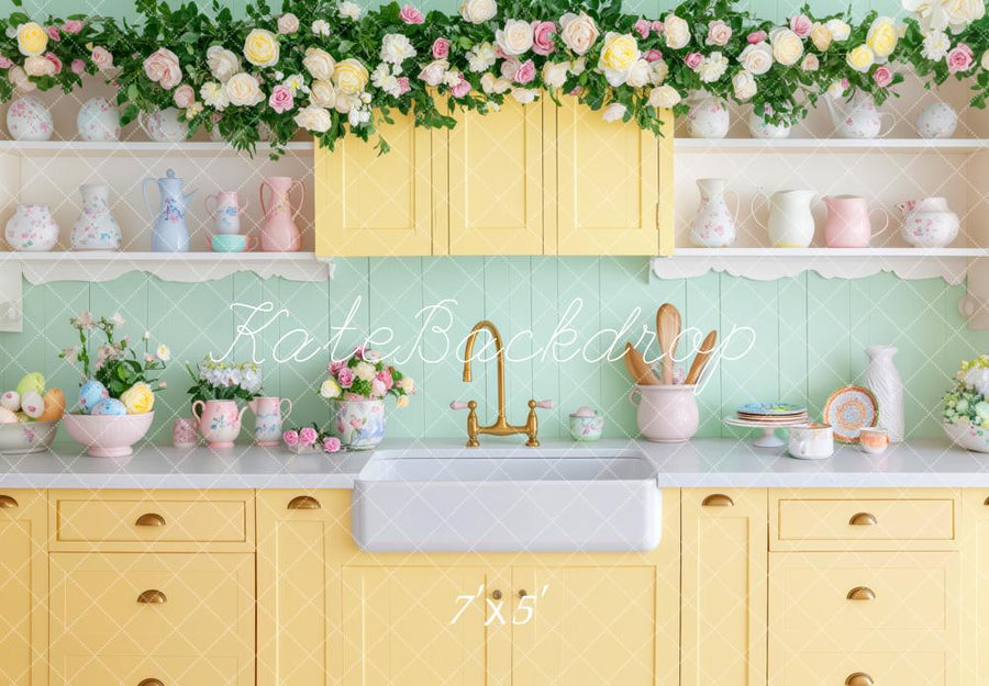 Charming Floral Kitchen Morning Backdrop