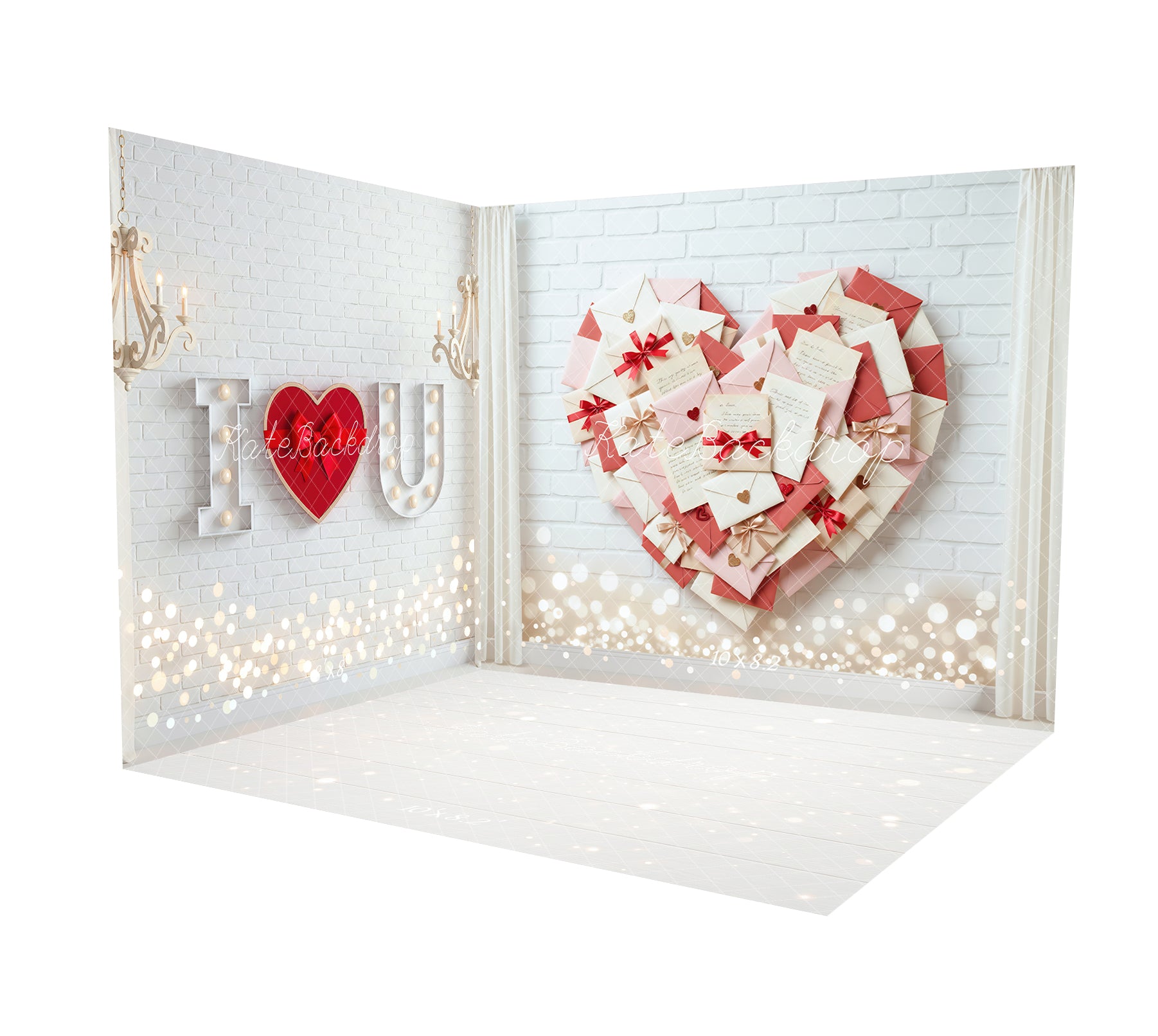Kate Valentine's Day Heart Envelopes White Brick Wall Backdrop Room Set