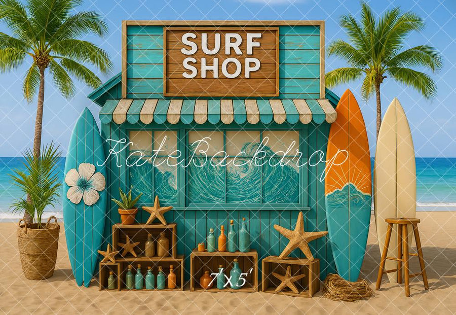 Tropical Beach Surf Shop Backdrop