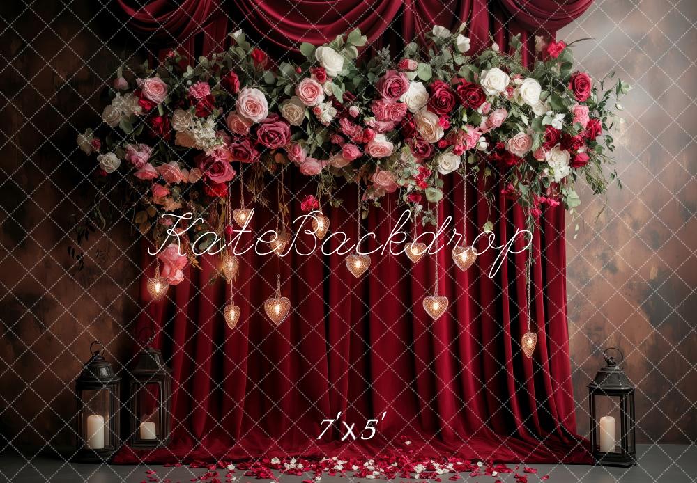 Romantic Red Velvet Floral Backdrop
