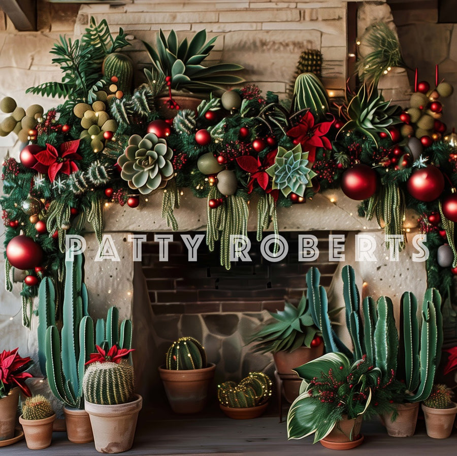 Festive Desert Succulent Holiday Backdrop