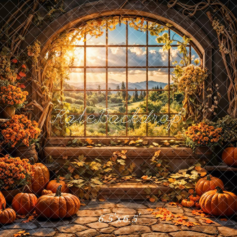 Kate Fall Flower Pumpkin Barn Arch Window Backdrop Designed by Emetsel