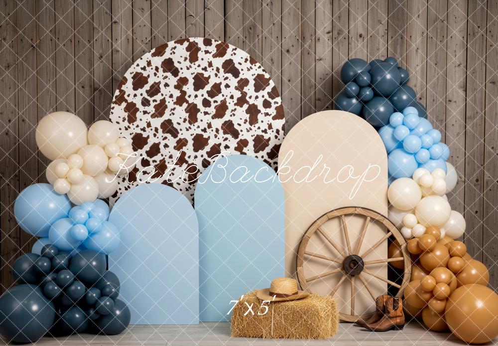 Kate Cake Smash Western Cowboy Balloons Hay Bale Wheel Backdrop Design