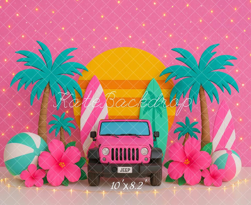 Vibrant Tropical Sunset Adventure Backdrop
