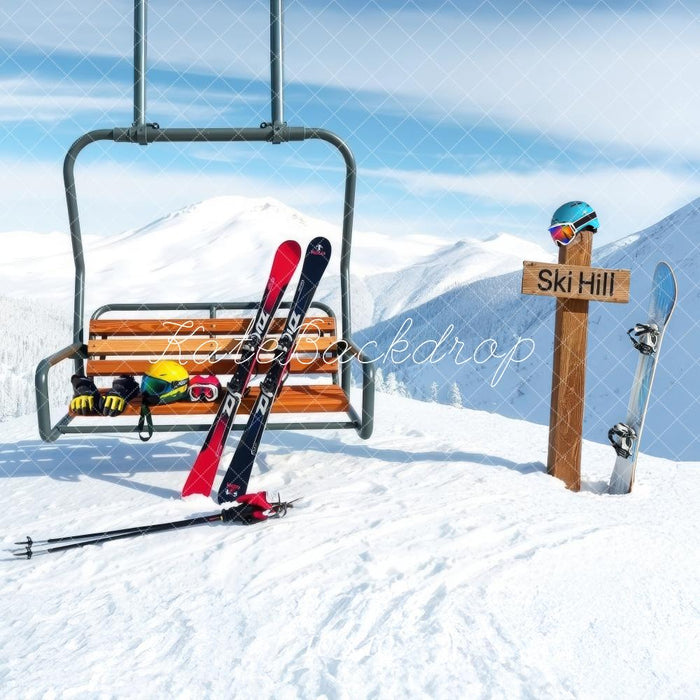 Winter Ski Chairlift Snowy Mountain Backdrop