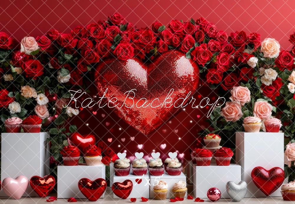 Romantic Red Heart Floral Backdrop