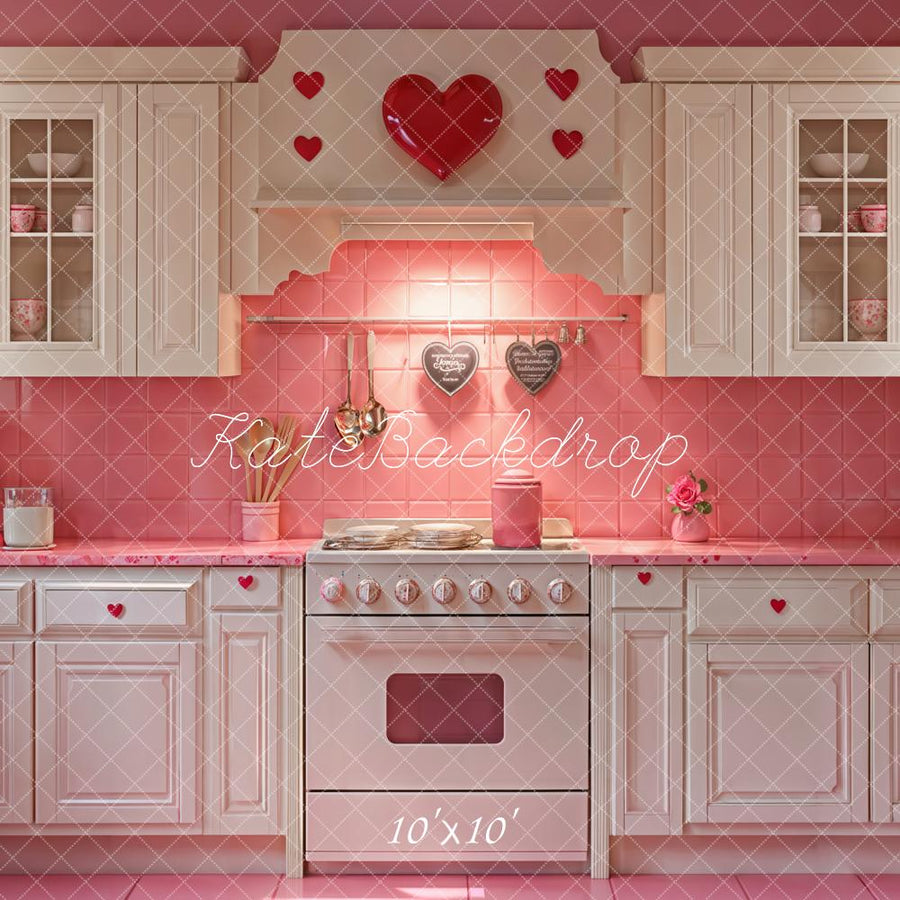 Romantic Pink Heart Kitchen Backdrop