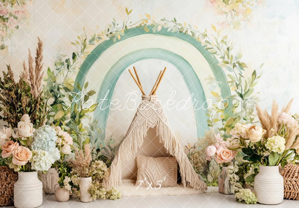 Boho Rainbow Teepee Floral Backdrop